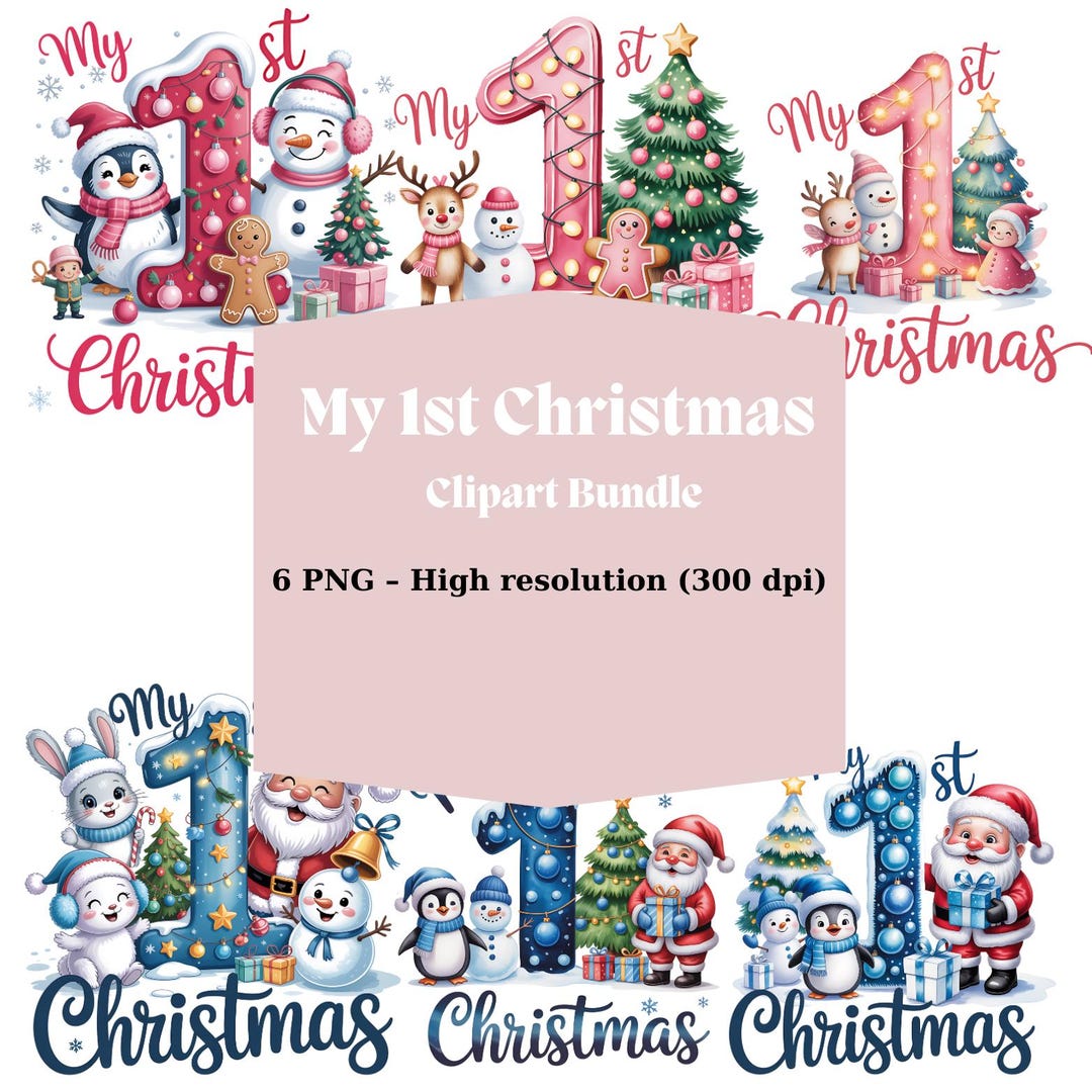 My 1st Christmas Clipart, 6 PNG Baby’s First Christmas Bundle, My First ...
