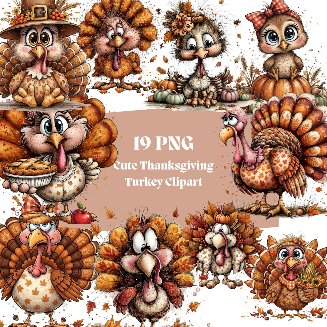 Whimsical Turkey Clipart Set | Fall Festival Graphics | Cute ...