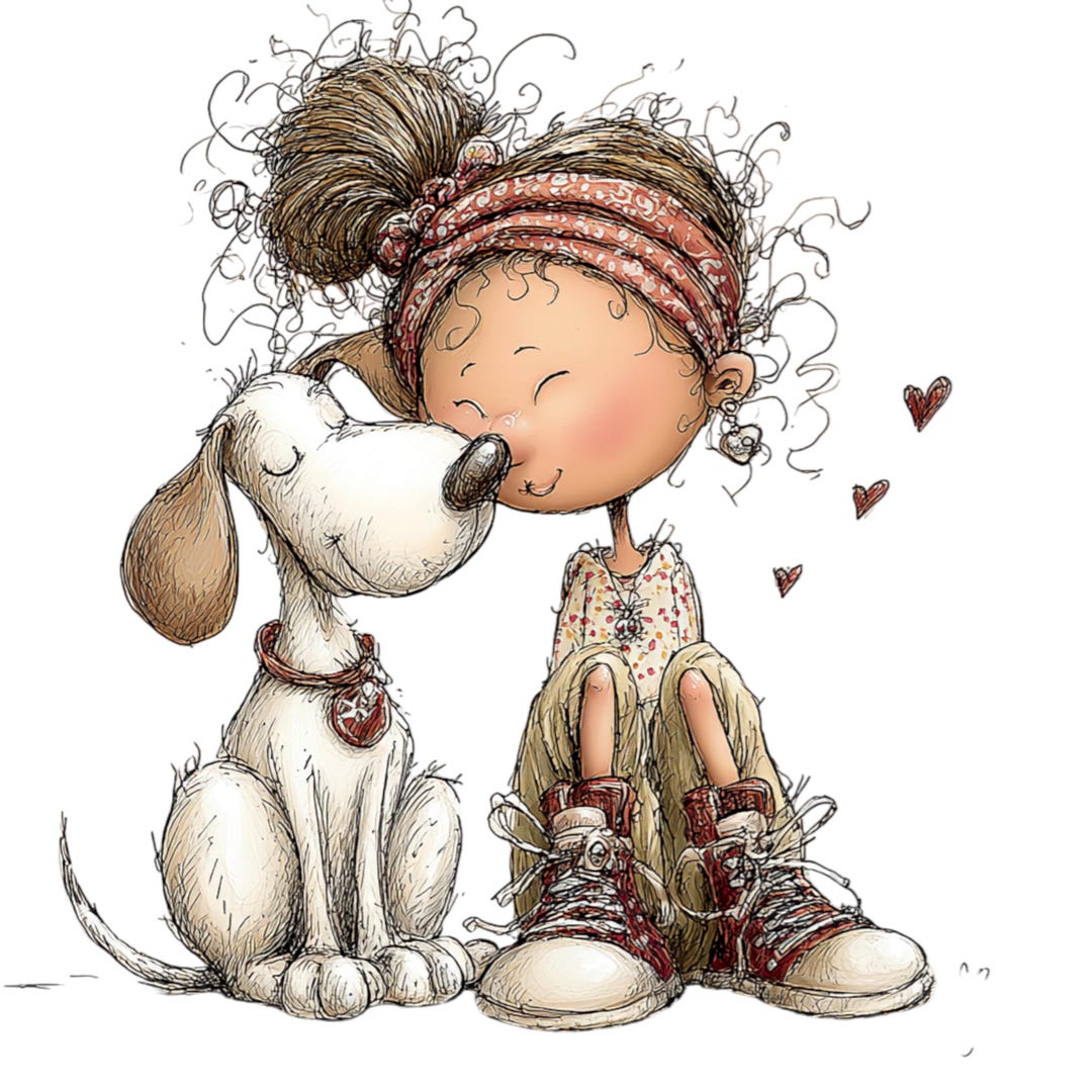 94 Whimsical Girl and Dog PNG Clipart | Cute Puppy Love Watercolor ...