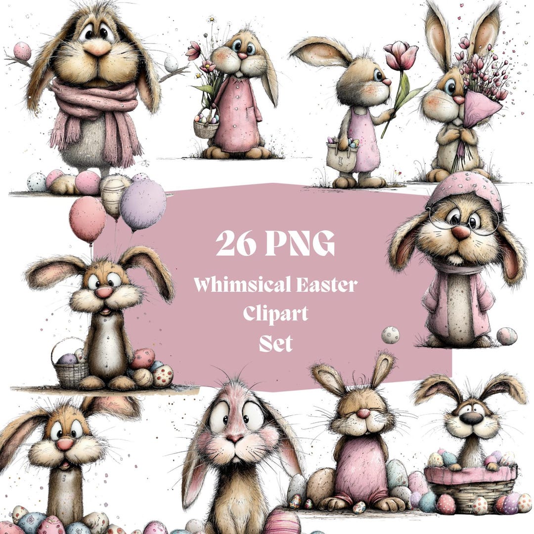 26 JPG-PNG Whimsical Bunny Easter Clipart, Festive Spring Graphics ...