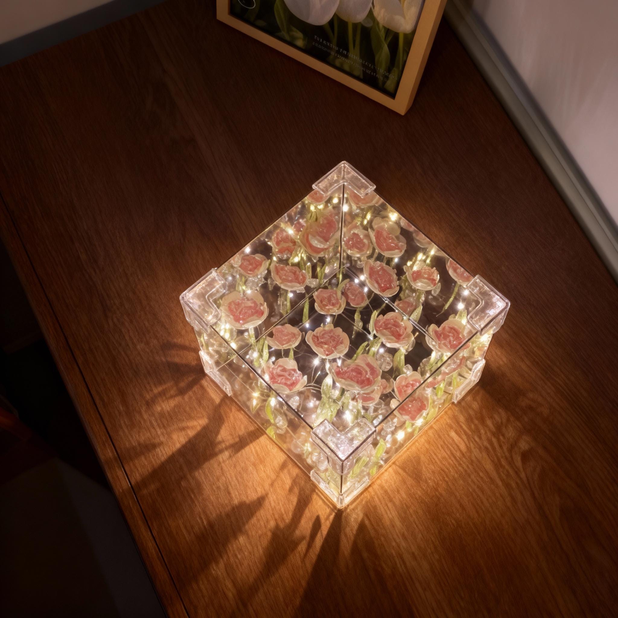 DIY Rose Light Box, Romantic Handmade Flower Lamp, Pink and Red LED ...