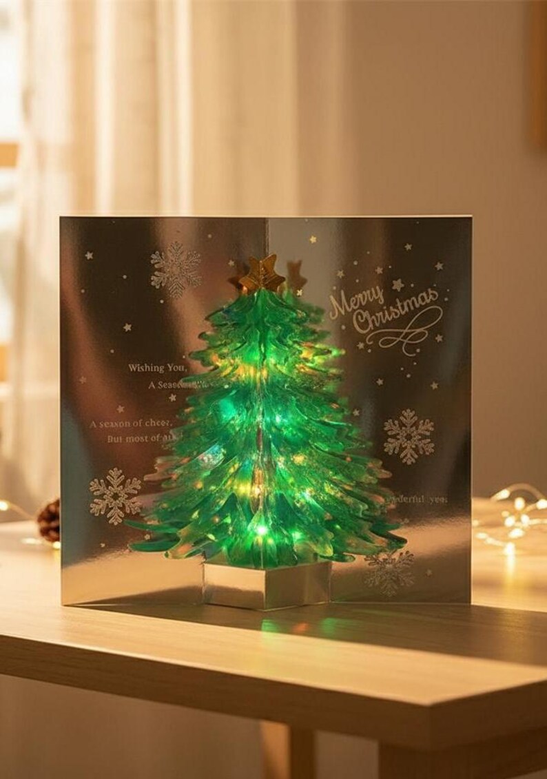 3D Pop up Christmas Card, Holographic Tree Greeting Card, Handmade ...