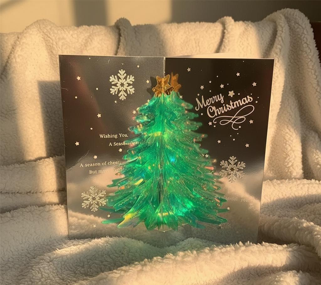 3D Pop up Christmas Card, Holographic Tree Greeting Card, Handmade ...