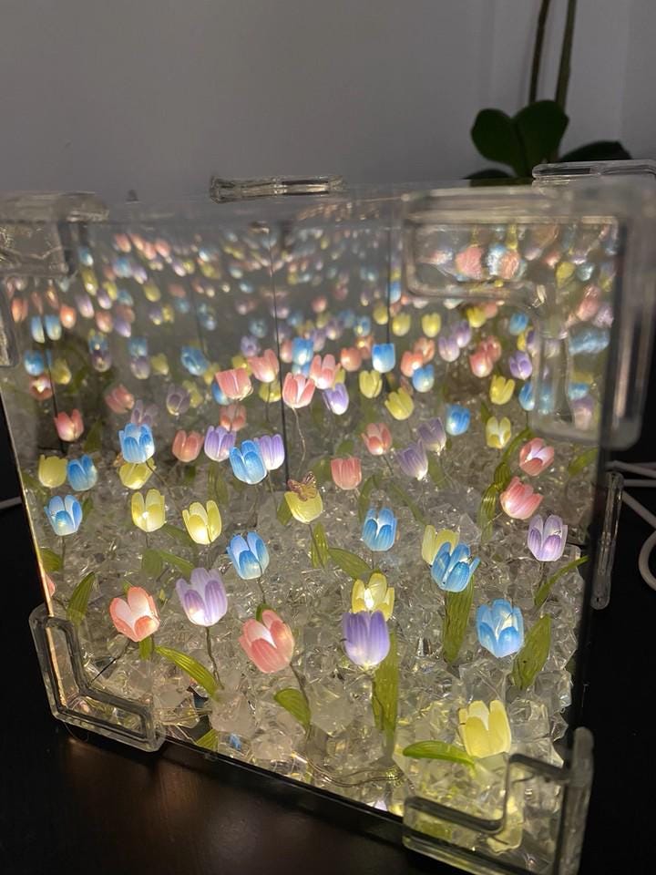 DIY Tulip Flower Mirror Light Box Cube, Handmade Glowing 3D Mini ...