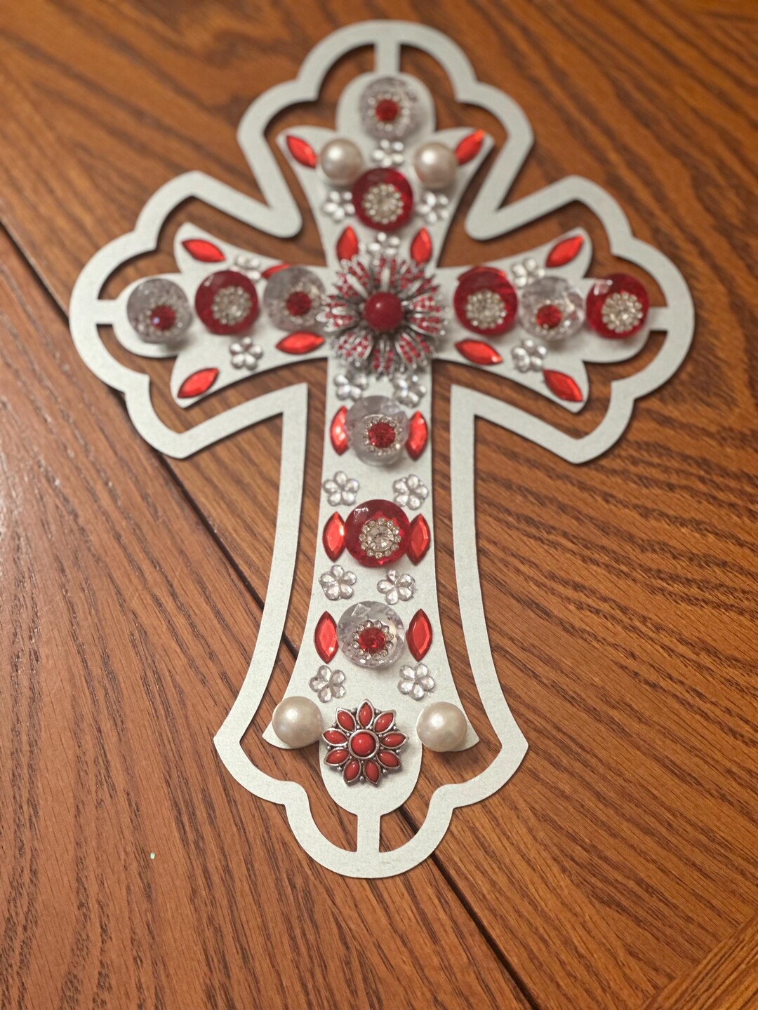 Hand Crafted Red Bejewelled Metal Cross - Etsy