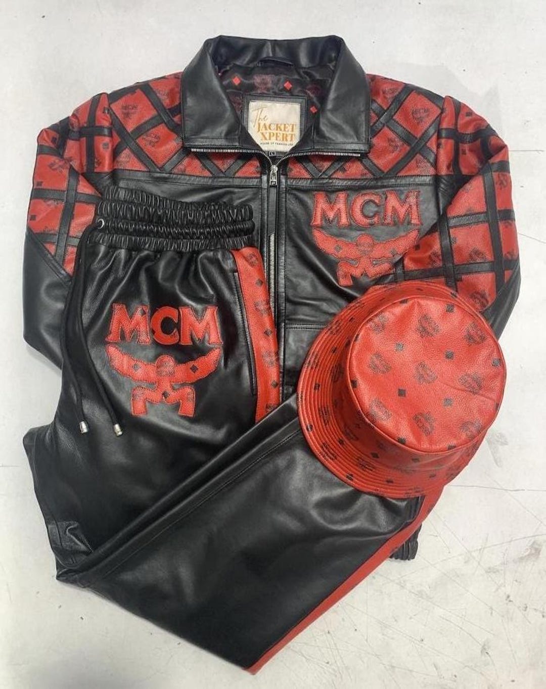 MCM Inspired Black and Red Leather Suit, Unisex Biker Outfit - Etsy