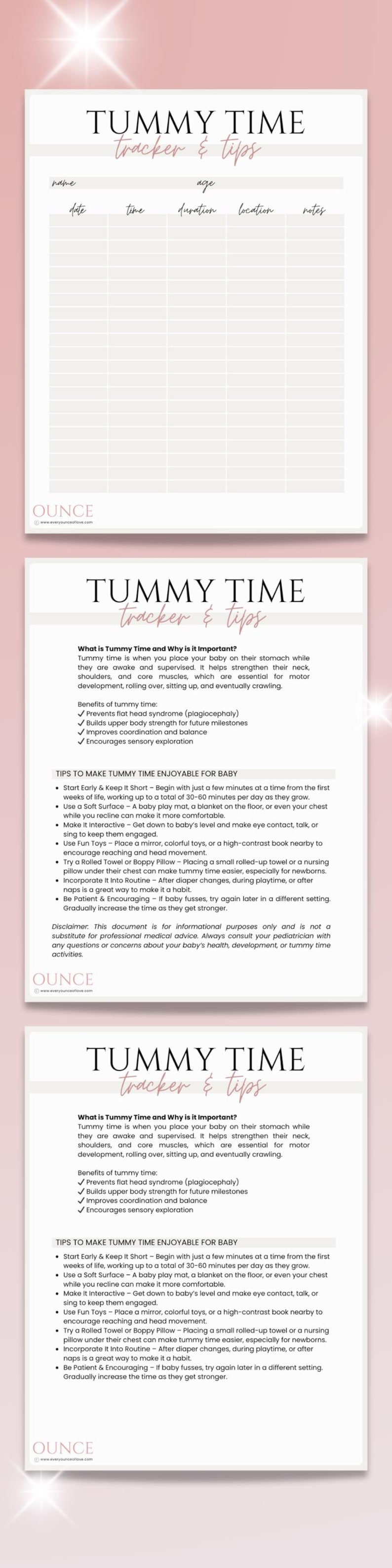 Tummy Time Tracker Baby Development Milestone Chart Newborn Activity ...