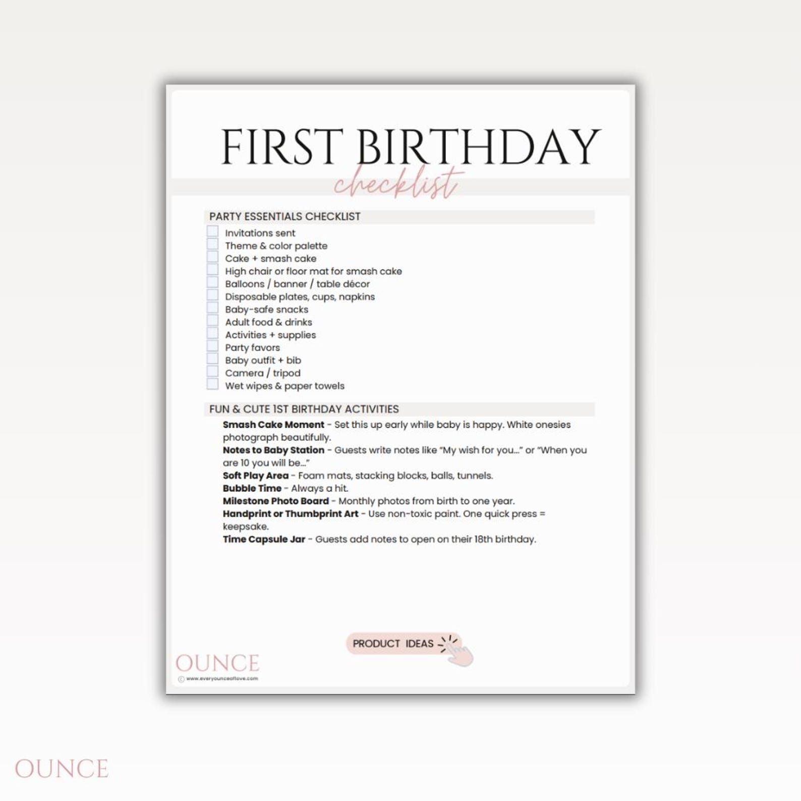 First Birthday Party Checklist With Timeline Themes Activities ...