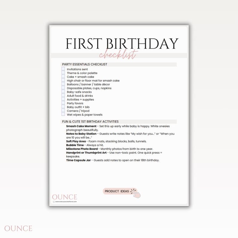 First Birthday Party Checklist With Timeline Themes Activities ...