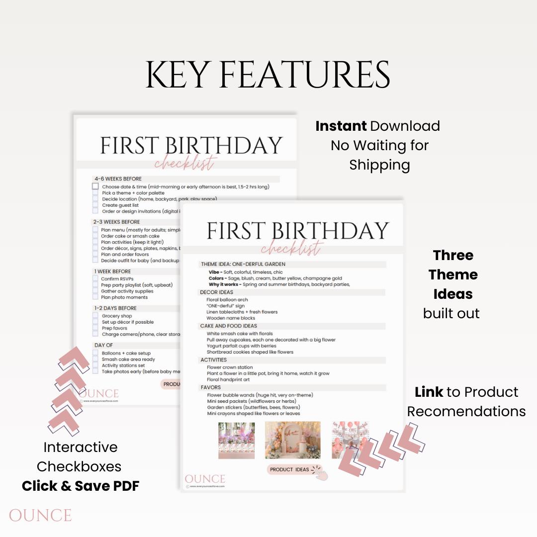 First Birthday Party Checklist With Timeline Themes Activities ...