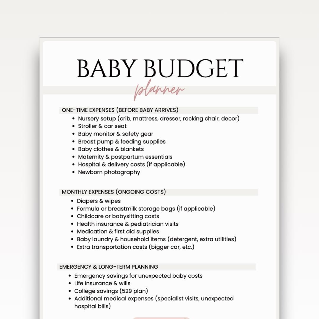 Baby Budget Planner for Newborn Expense Chart Money Tracker Pregnancy ...