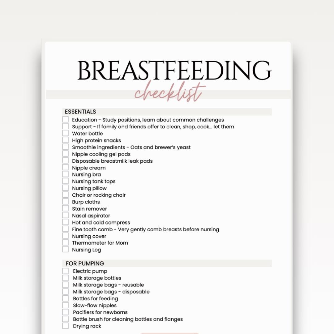 Breastfeeding Checklist Printable Nursing Essential List New Mom Guide ...