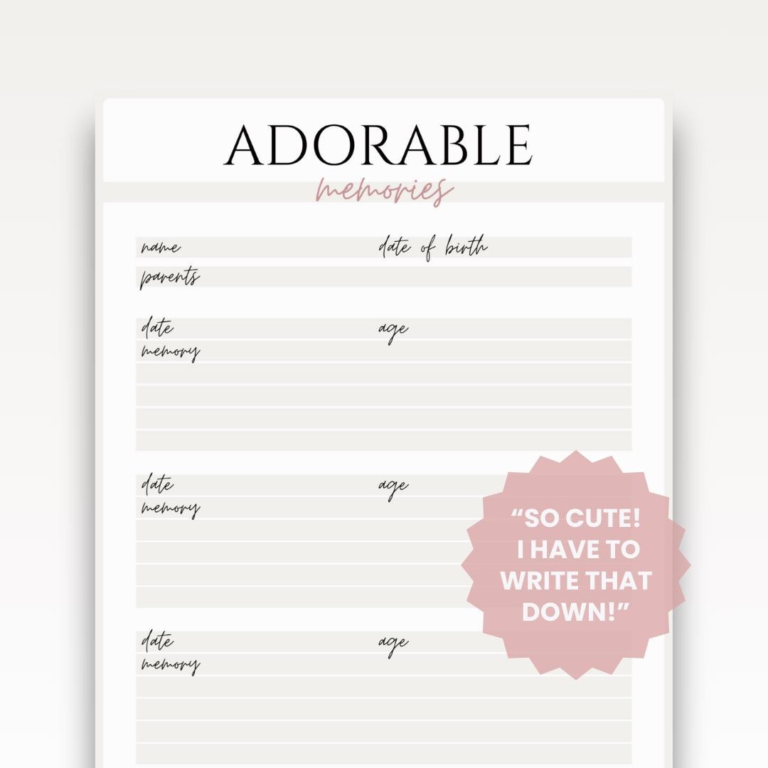 Baby Milestone Printable Memory Tracker Template Design Nursery ...