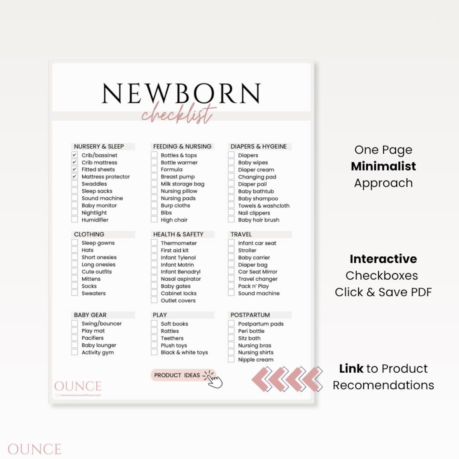 Printable Newborn Checklist PDF Download Hospital Bag Maternity Tracker ...