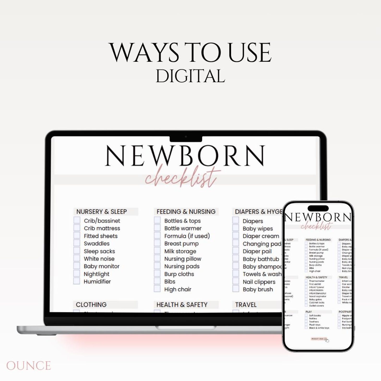 Printable Newborn Checklist PDF Download Hospital Bag Maternity Tracker ...