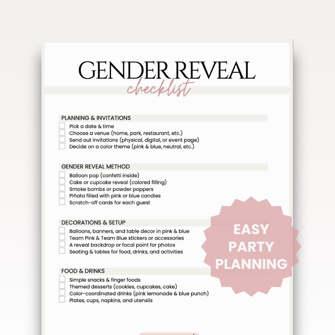 Gender Reveal Party Planning Guide for Expectant Parents Checklist PDF ...