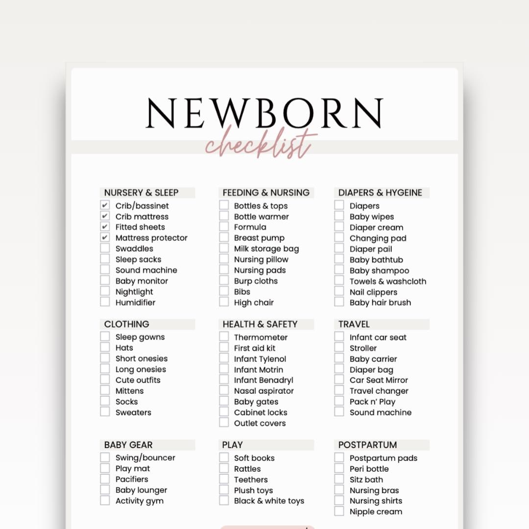 Printable Newborn Checklist PDF Download Hospital Bag Maternity Tracker ...