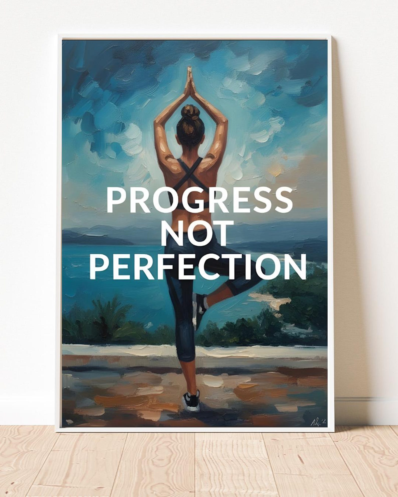 Progress Not Perfection Quote Digital Download | Yoga Tree Pose Art ...