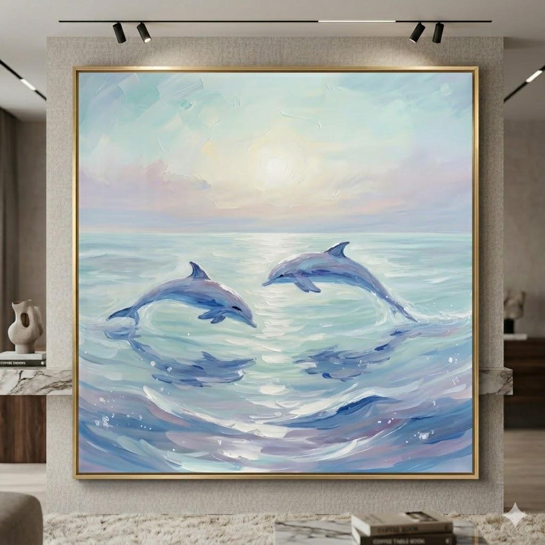 Leaping Dolphins Print | Pastel Coastal Wall Poster | Digital Dolphin ...