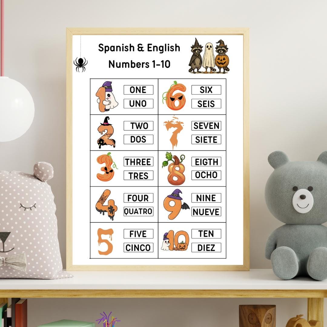 Spanish English Numbers 1-20 Printable, Halloween Classroom Decor ...