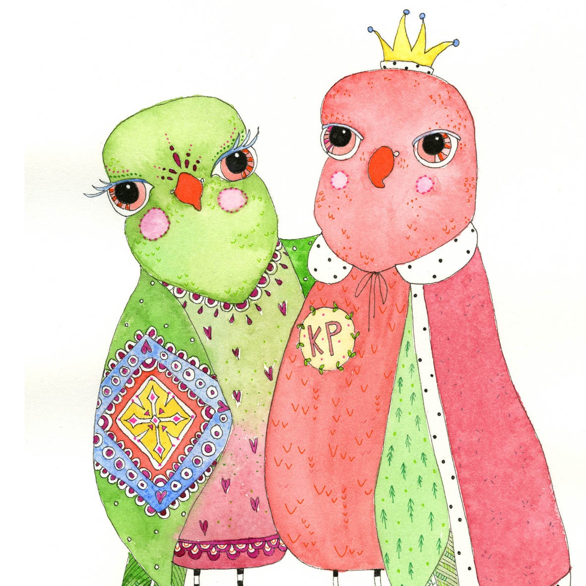 Illustration - Pen and Watercolour, King Parrots - Limited Edition ...