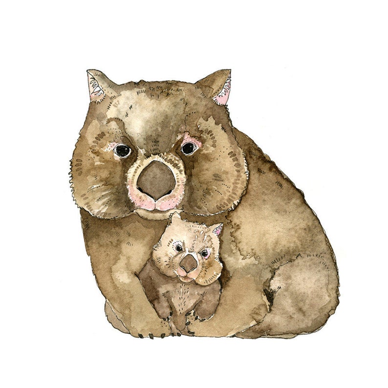 Illustration - Pen and Watercolour, Wombat Love - Limited Edition Print ...