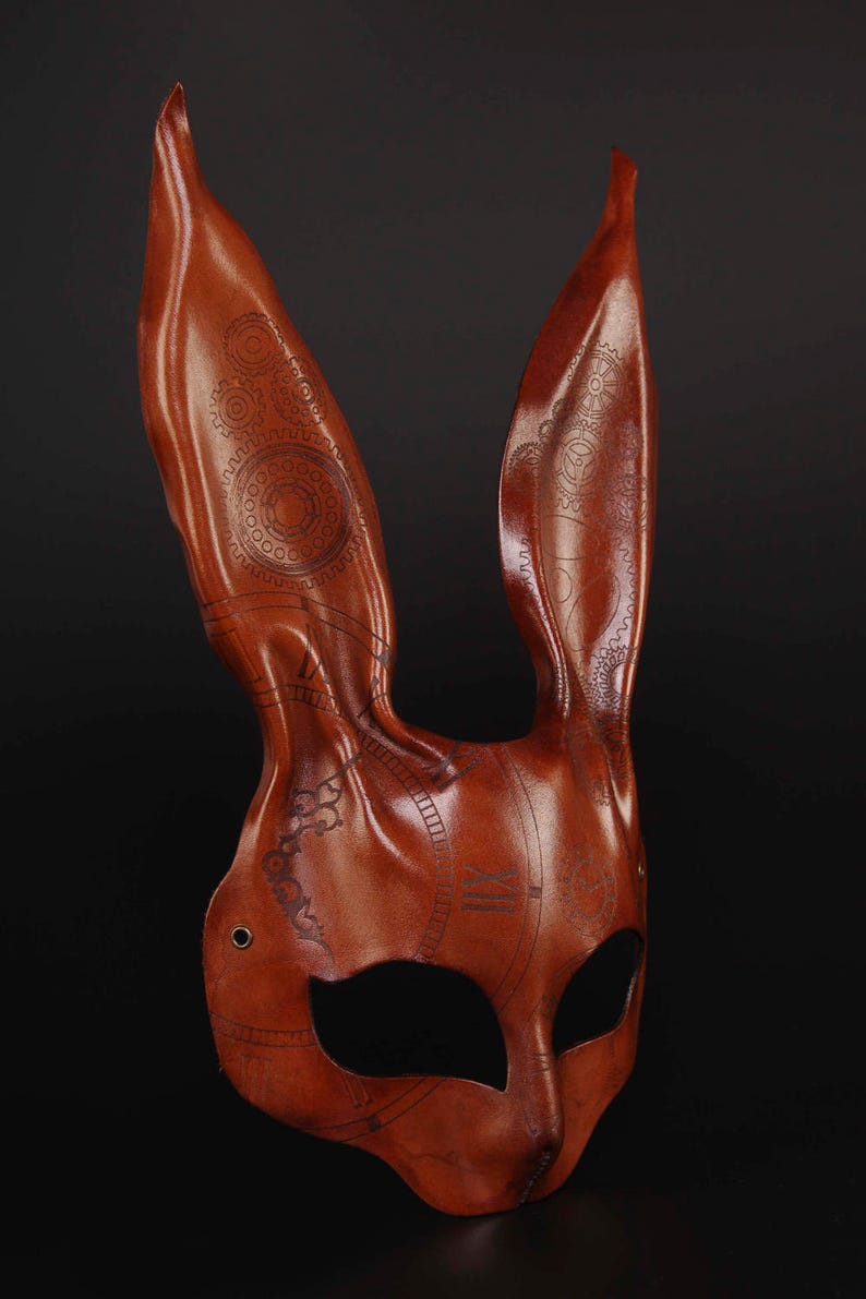 Brown Rabbit Engraved Leather Mask Brown Rabbit Mask Etched - Etsy