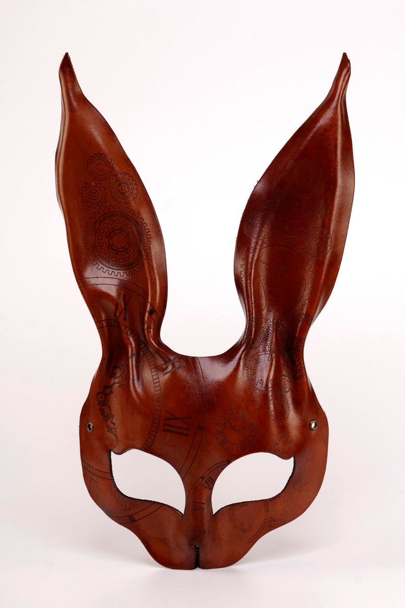 Brown Rabbit Engraved Leather Mask Brown Rabbit Mask Etched - Etsy