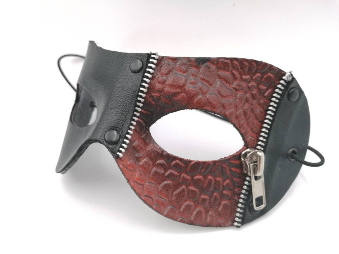 Engraved Leather Mask. Zippered Mask With Curved Lines. - Etsy