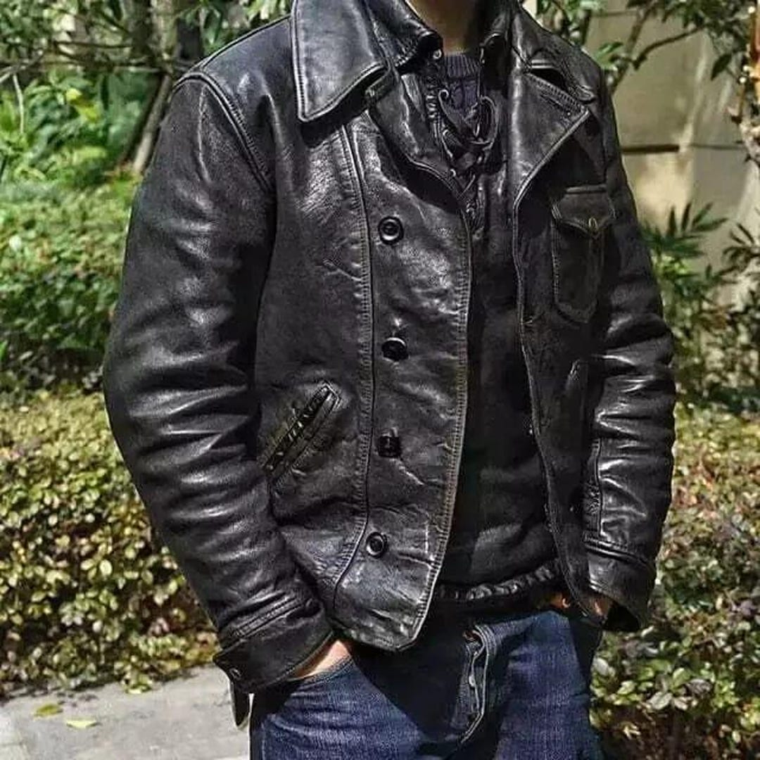 Vintage 1930s Cossack Leather Jacket Men, Distressed Black Half Belt ...