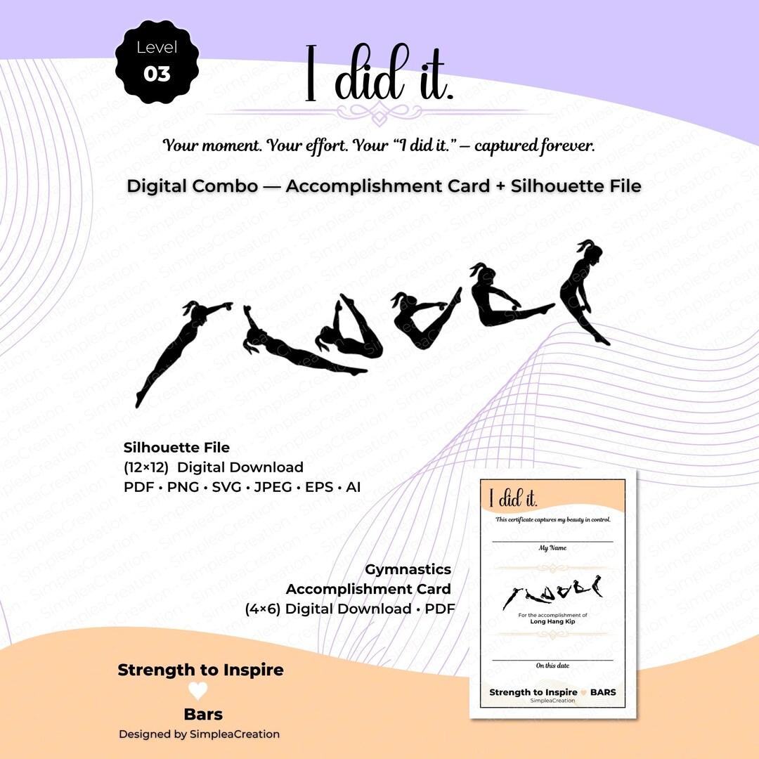 Long Hang Kip Bars SVG | I Did It Digital Combo | Gymnast Silhouette ...