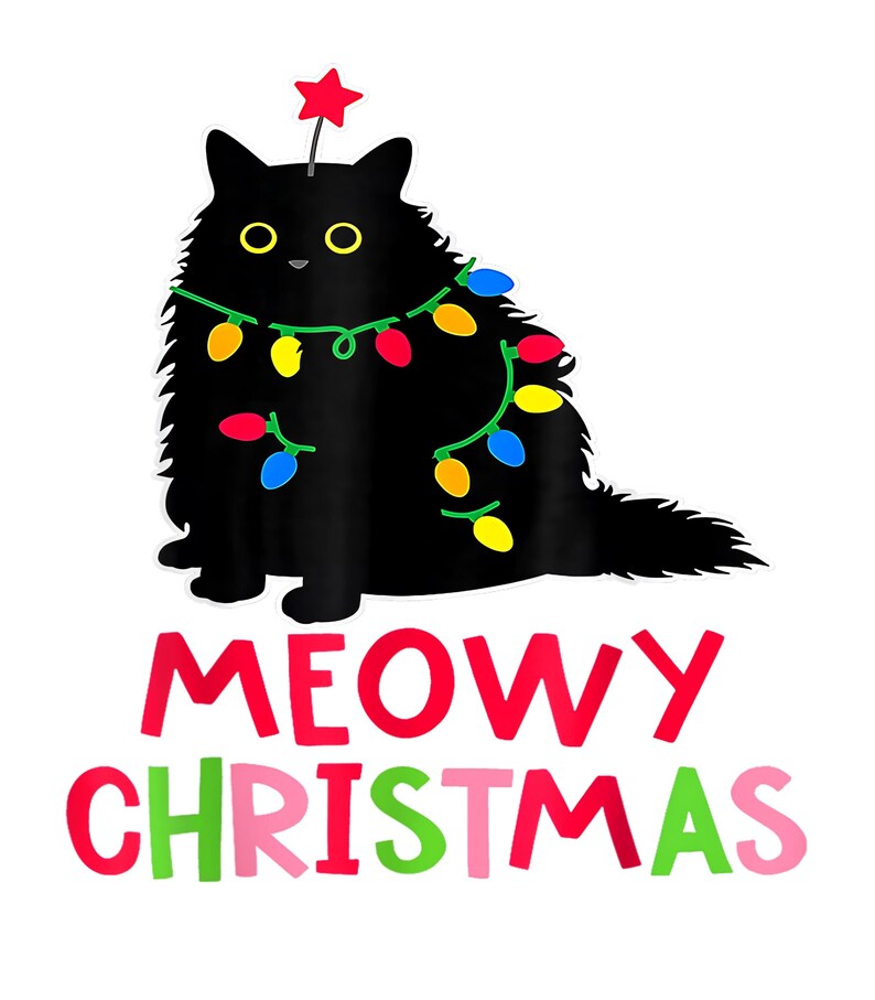 Meowy Christmas Cat PNG: Funny Xmas Lights Clipart (digital Download ...