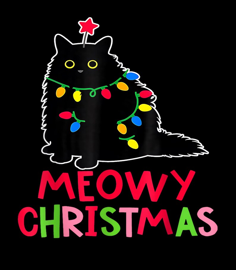 Meowy Christmas Cat PNG: Funny Xmas Lights Clipart (digital Download ...