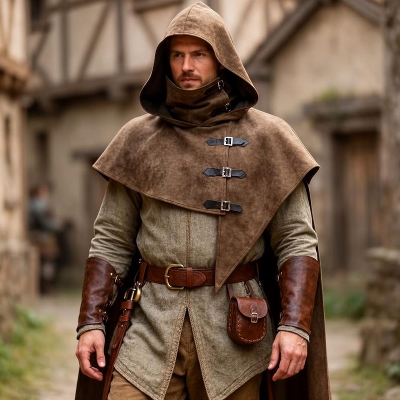 Medieval Hooded Cape – Gothic Monk Cloak With Mask, Unisex Cosplay ...