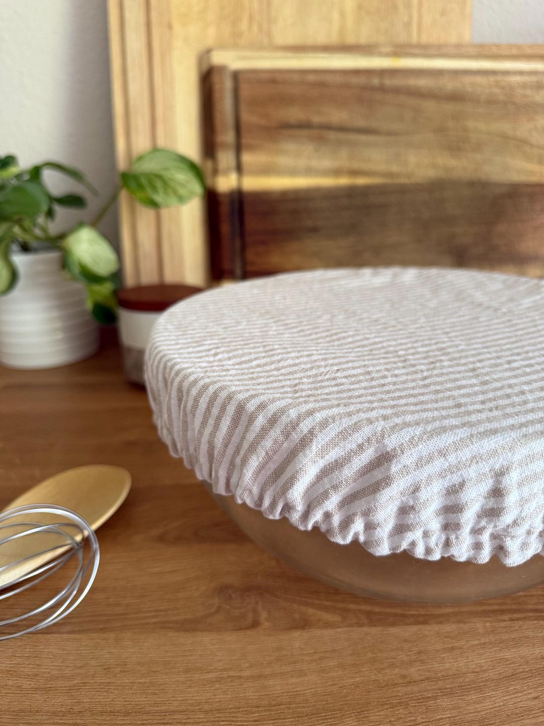 Reusable Bowl Cover: Natural Stripes Linen, Large | 100% Cotton ...