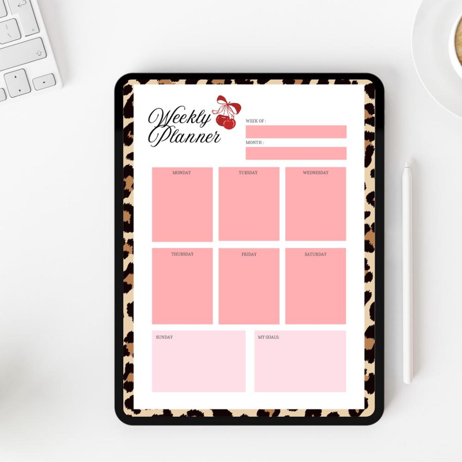 Stylish Weekly Planner PDF | Leopard Print & Pink Cherry Design ...