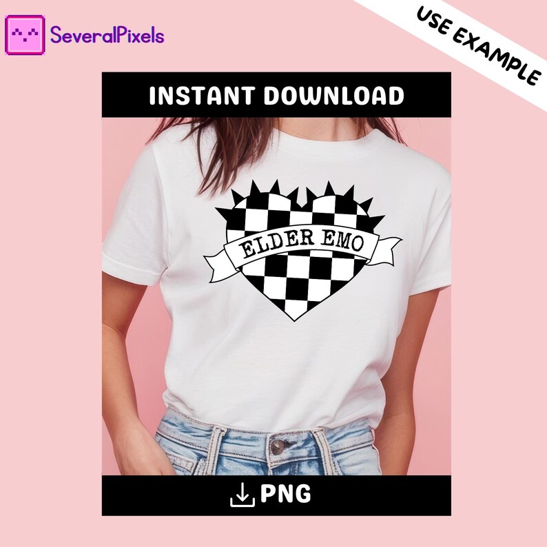 Elder Emo PNG, Checkered Heart Design, Millenial Nostalgia, Goth Humor ...