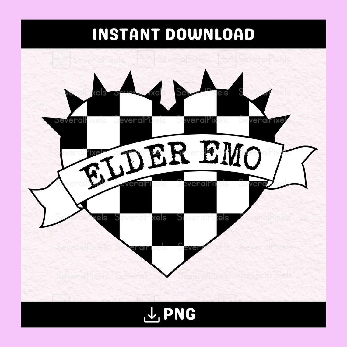 Elder Emo PNG, Checkered Heart Design, Millenial Nostalgia, Goth Humor ...