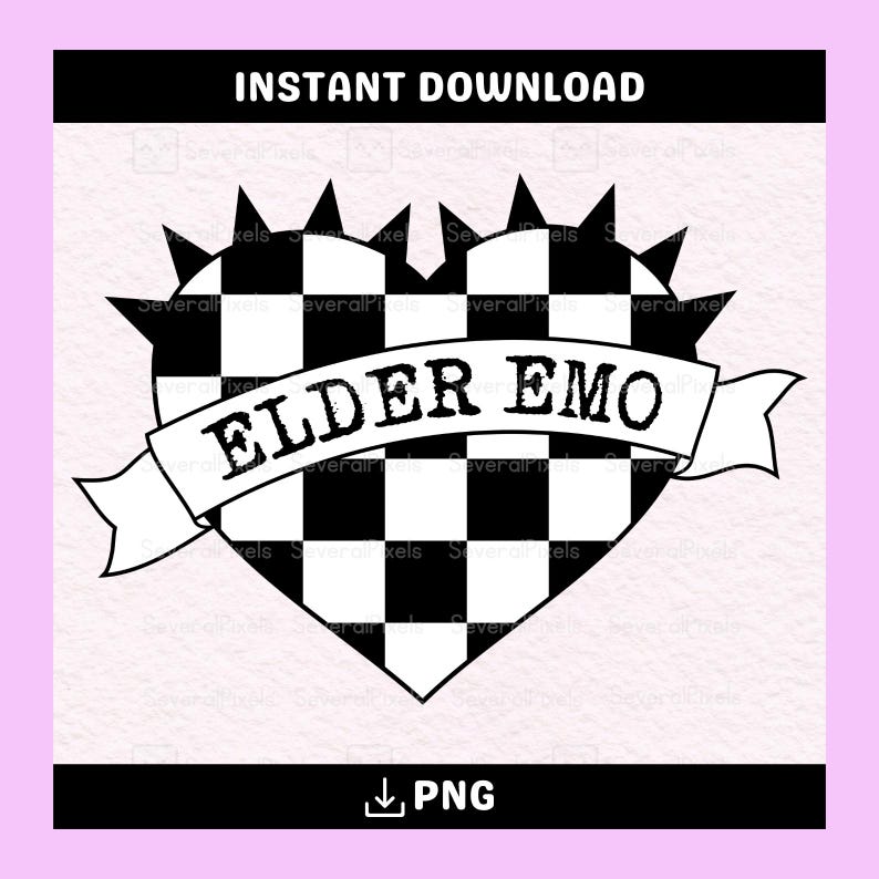 Elder Emo PNG, Checkered Heart Design, Millenial Nostalgia, Goth Humor ...