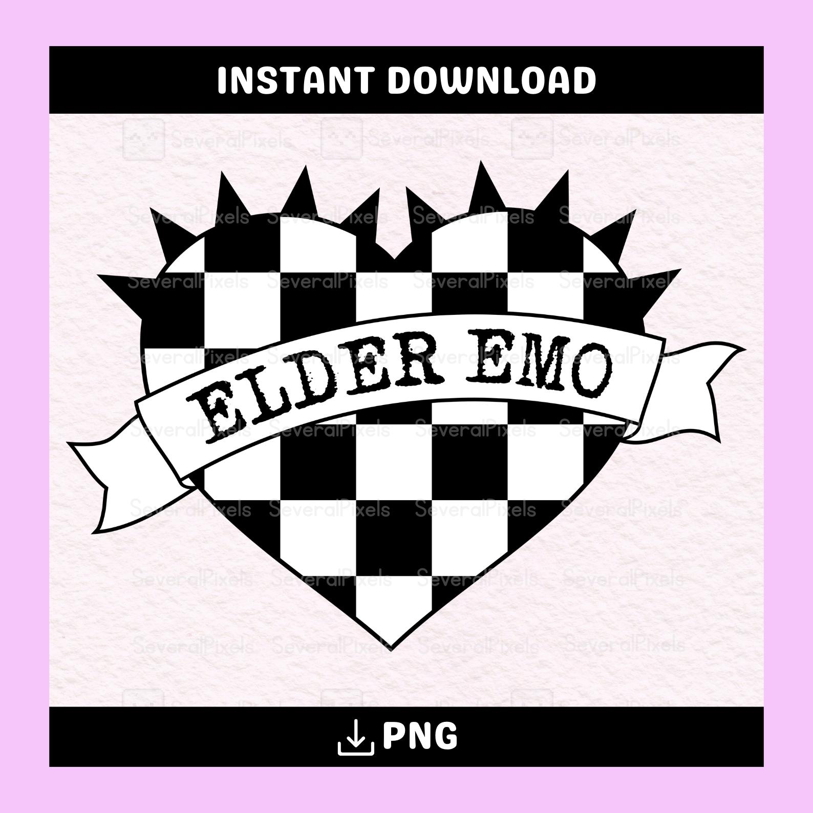 Elder Emo PNG, Checkered Heart Design, Millenial Nostalgia, Goth Humor ...