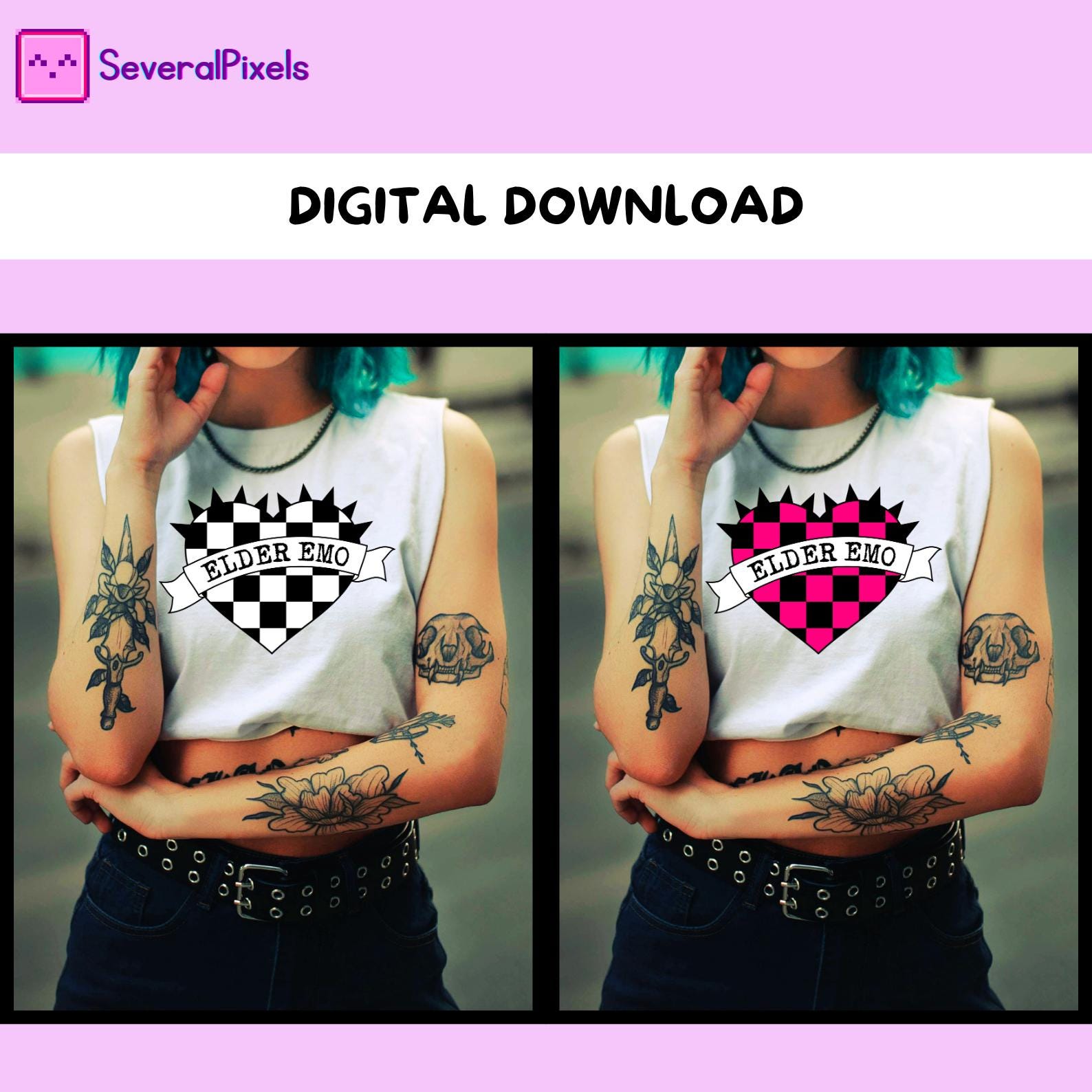 Elder Emo PNG, Checkered Heart Design, Millenial Nostalgia, Goth Humor ...