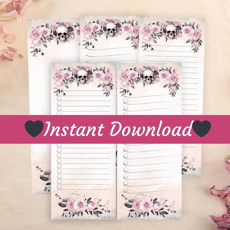 Floral Skull Notepads, Pink Gothic to Do List, Printable Watercolor ...
