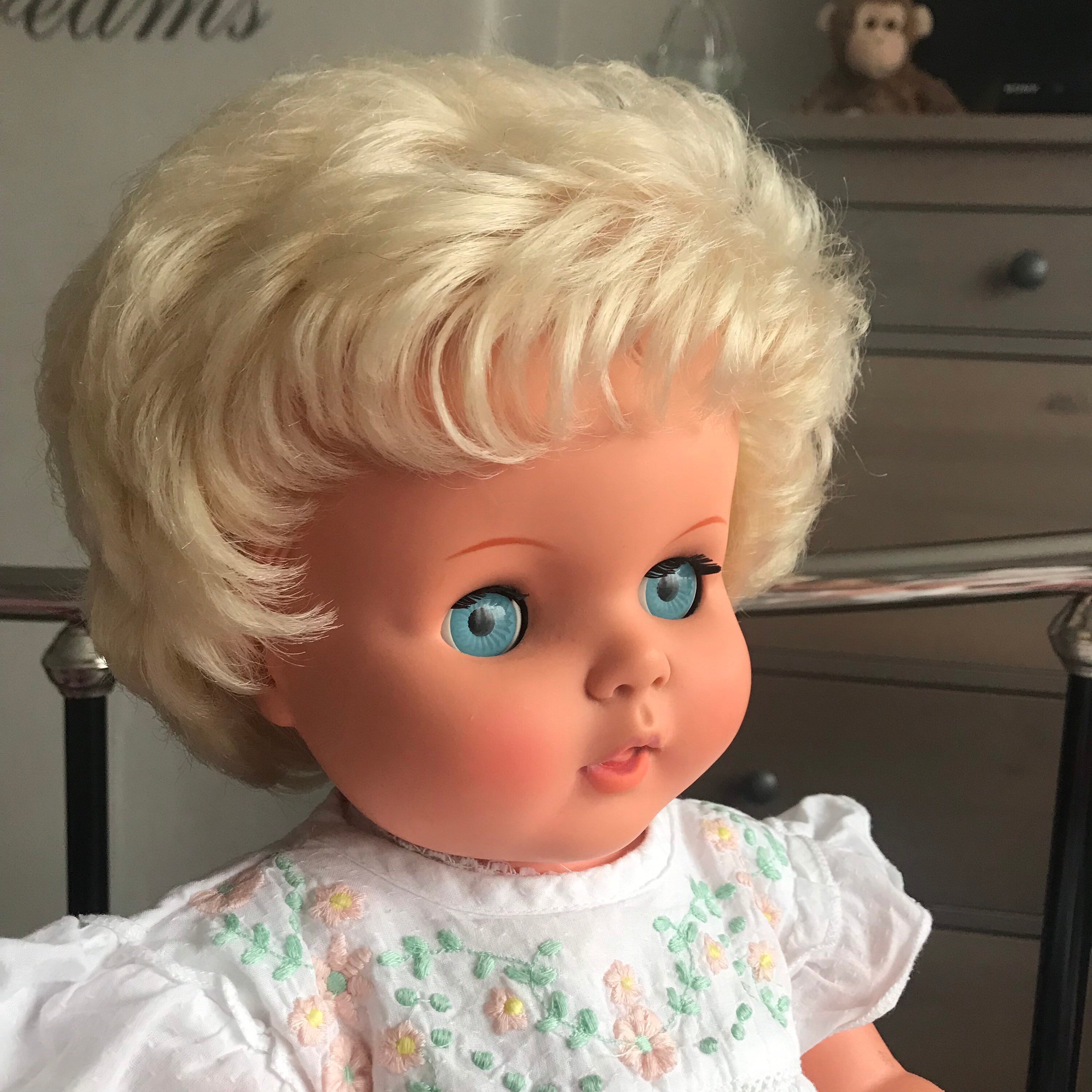 Large vintage pram doll blonde hair big blue eyes 60s 70s 21 | Etsy