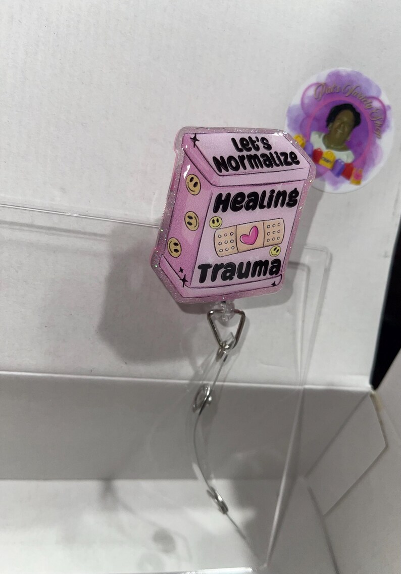 Trauma Healing Badge Reel | Pink Glitter Alligator Clip - Etsy