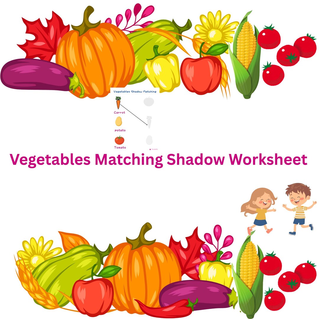 Vegetables Shadow Matching Worksheet for Kids , Printable PDF. - Etsy