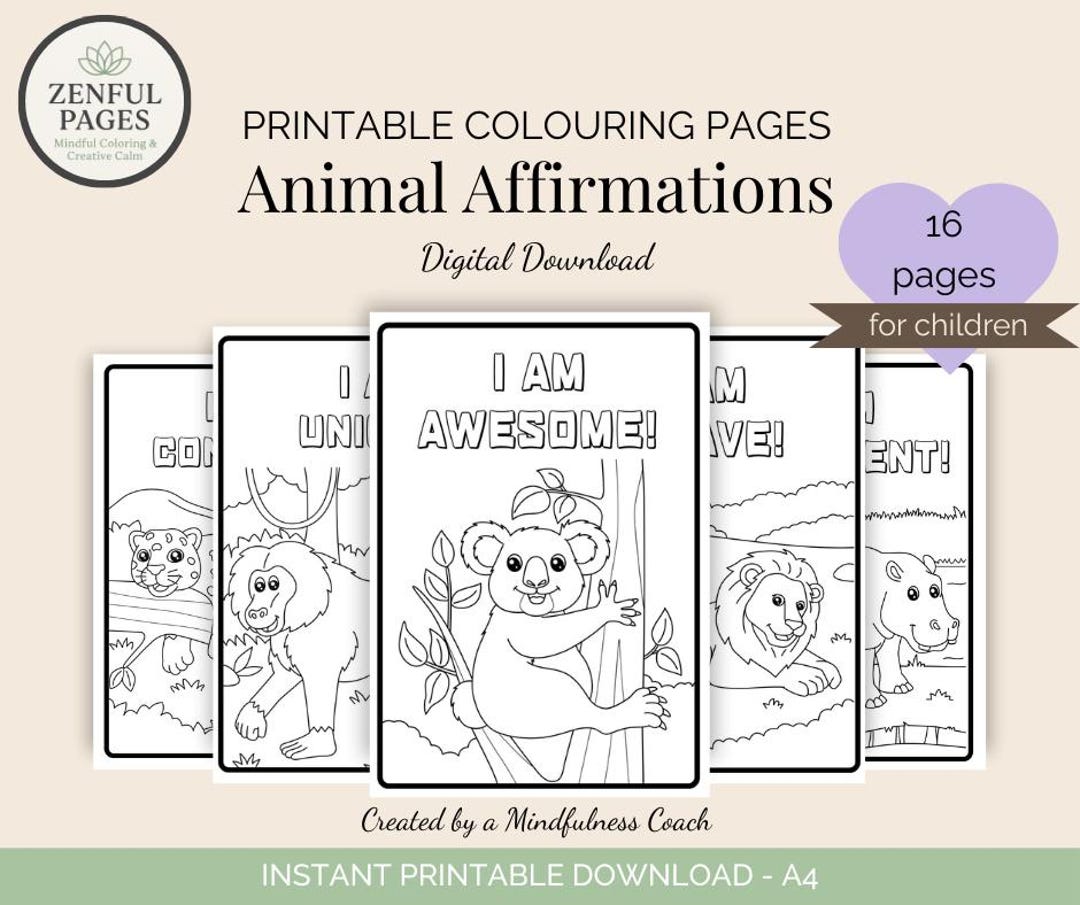 Animal Coloring Pages for Kids: Positive Affirmations Printable PDF ...