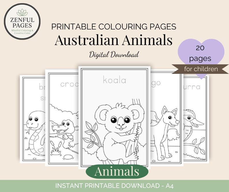 Printable Australian Animal Colouring Pages for Kids A4 Digital ...