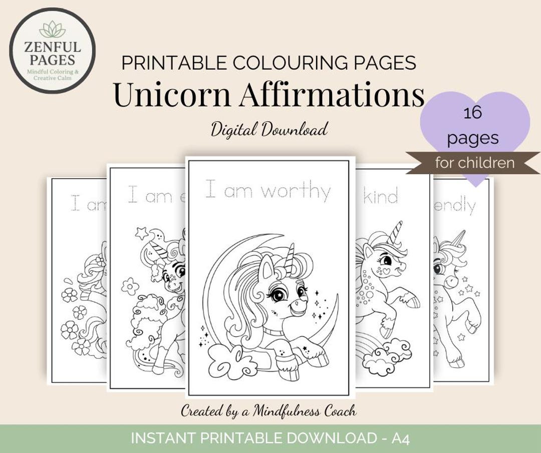 Unicorn Colouring Pages for Kids: Positive Affirmations Printable PDF ...