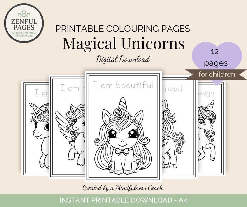 Unicorn Colouring Pages for Kids Mindfulness Activity Sheets Digital ...