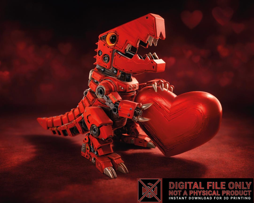 Valentine Robot Dinosaur STL OBJ | Cute Mech T Rex Heart 3D Print File ...